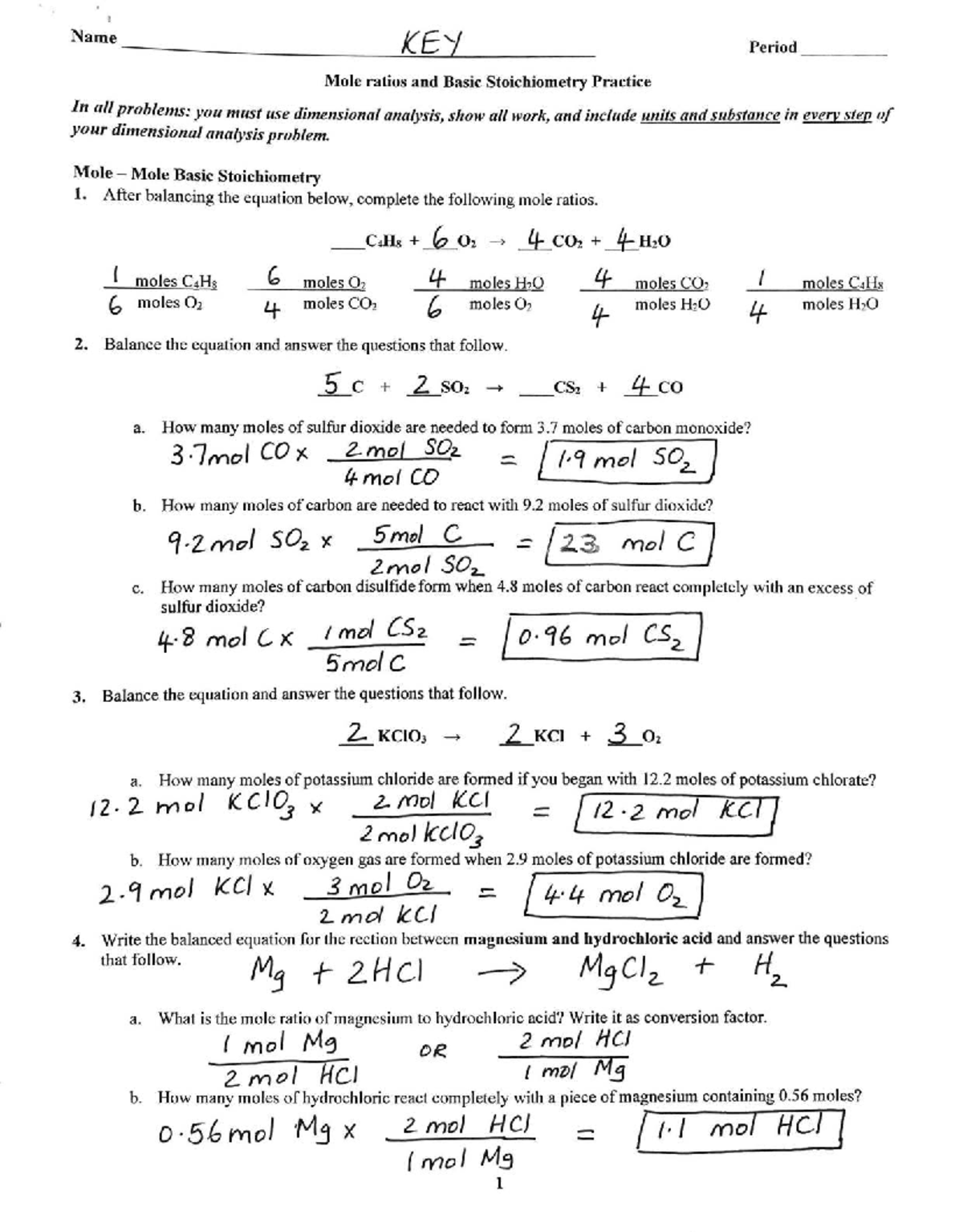 KEY Stoichiometry Practice Packet (CHEM 101) 2023-2024 - Studocu