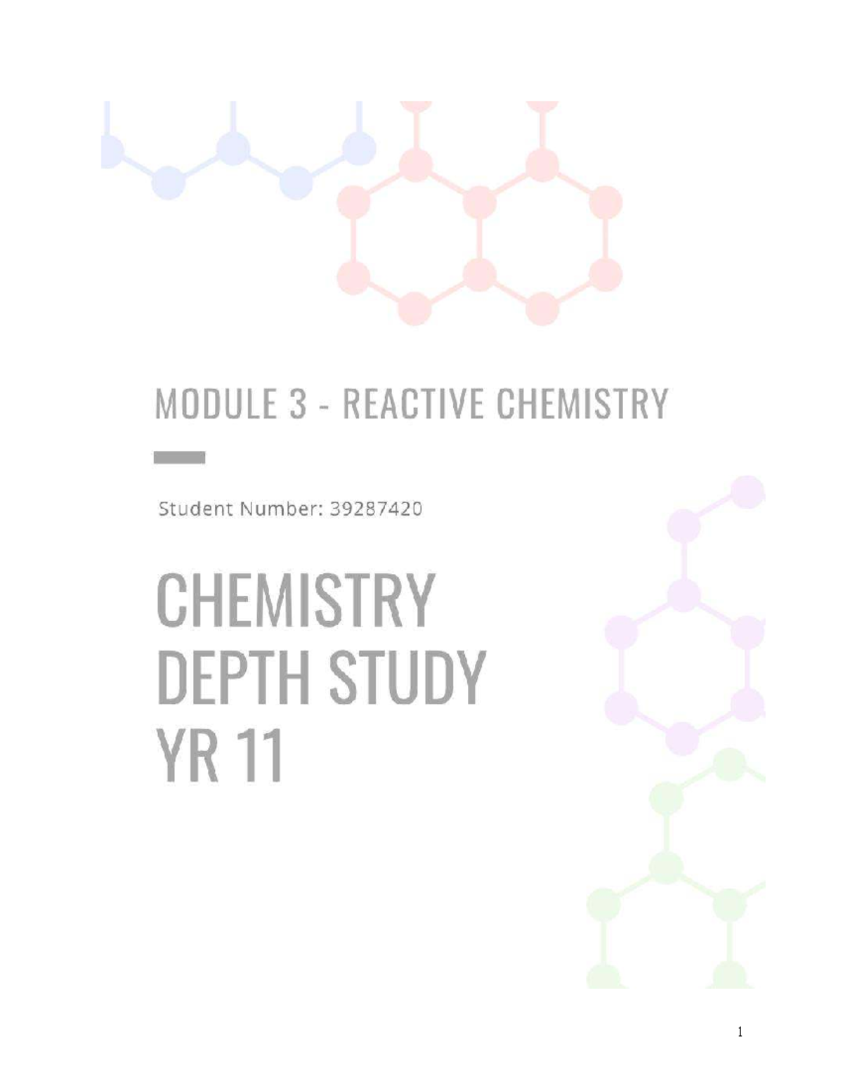 Chem Depth Study: Section I - Research on Chemical Reactions - Studocu