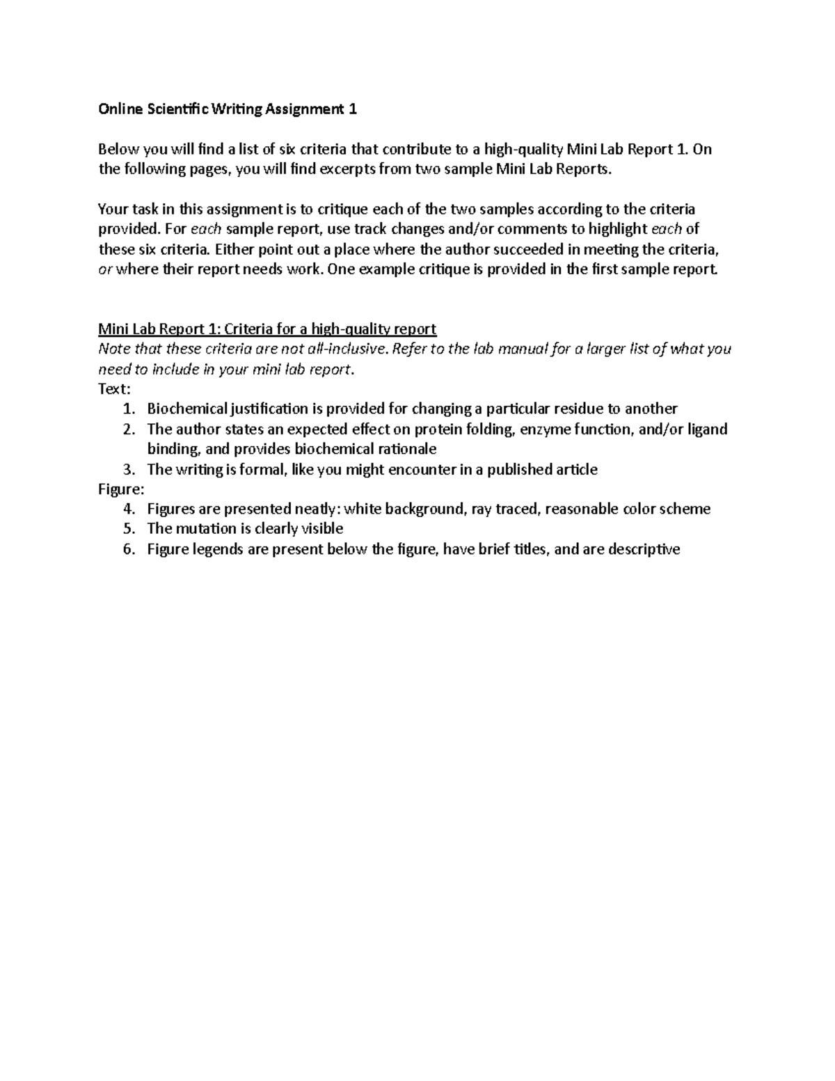 Online Scientific Writing Assignment 1 - On the following pages, you ...