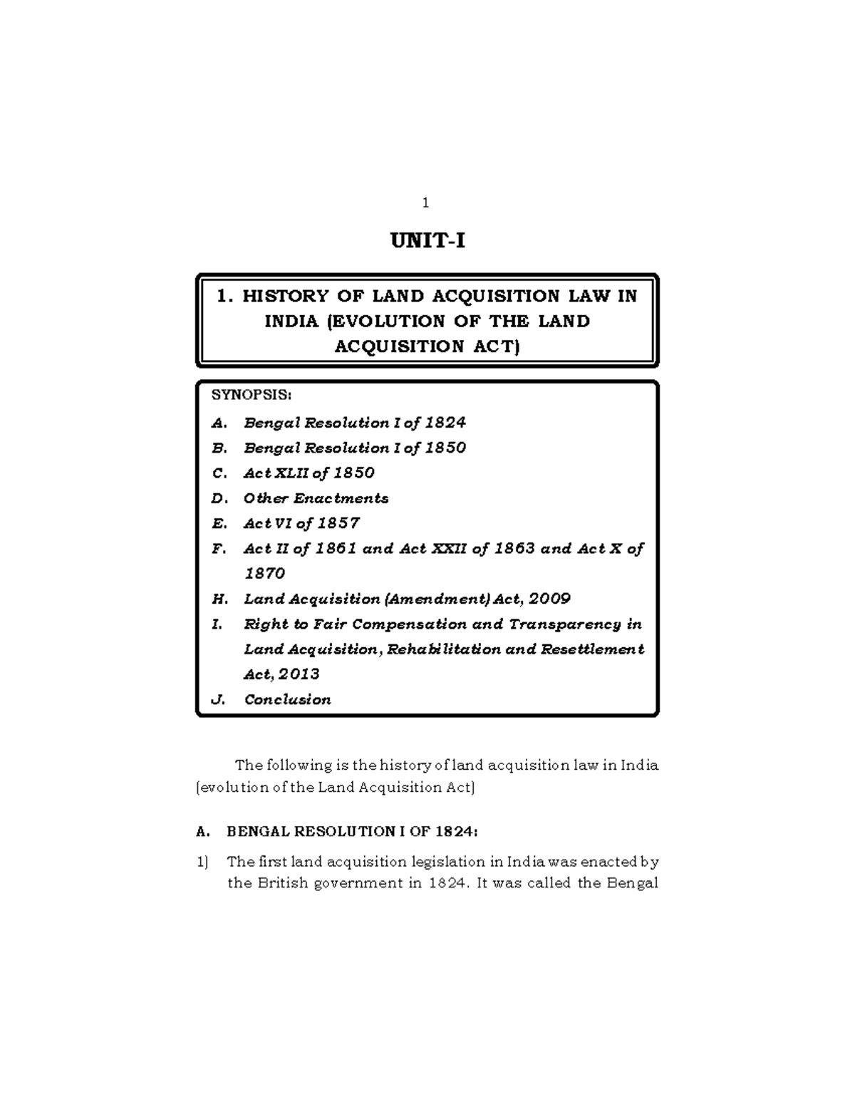 HISTORY OF LAND ACQUISITION LAW IN INDIA (EVOLUTION OF THE LAND ...