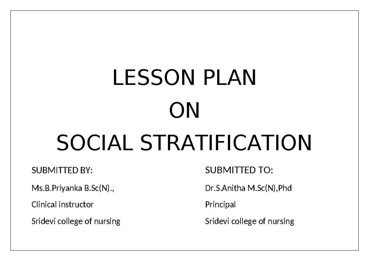 Lesson Plan 1: Social Stratification in Sociology - Sridevi College ...