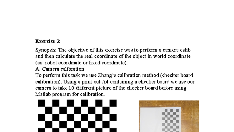 Exercise 3: Camera Calibration and Object Coordinate Calculation - CSDL ...