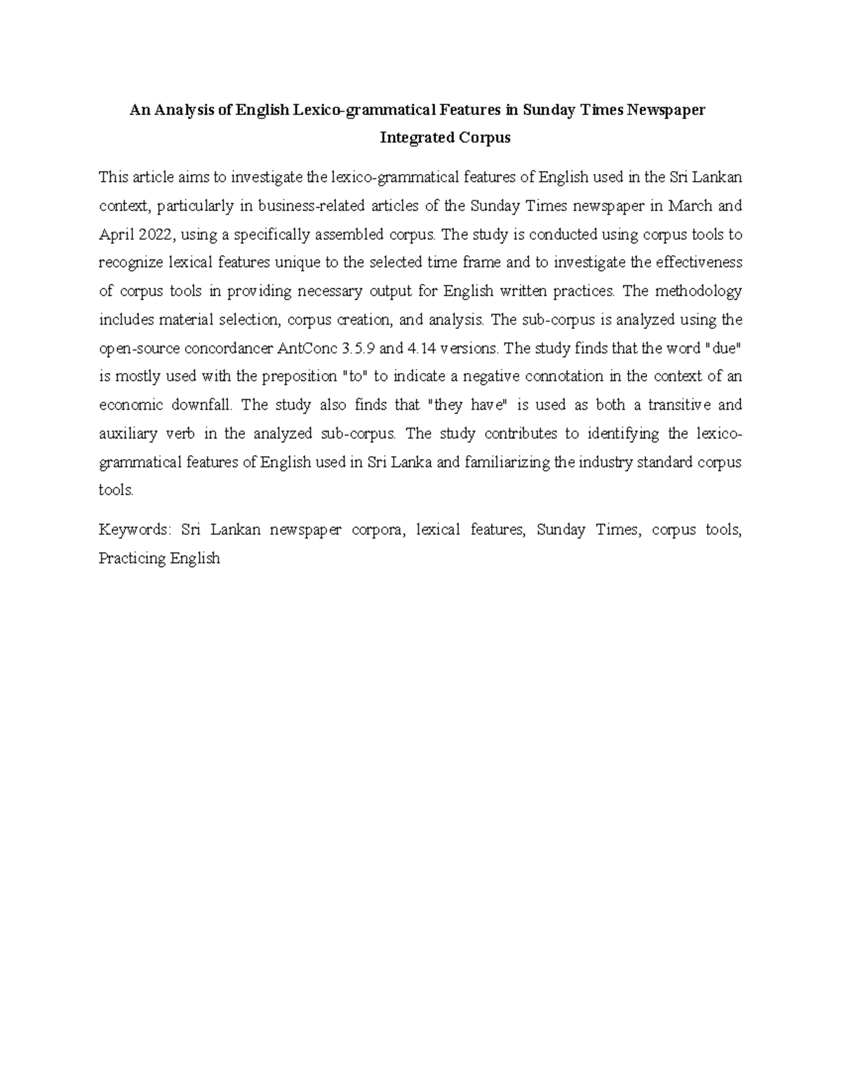 Analysis of English Features in Sunday Times Newspaper (2022) - Studocu