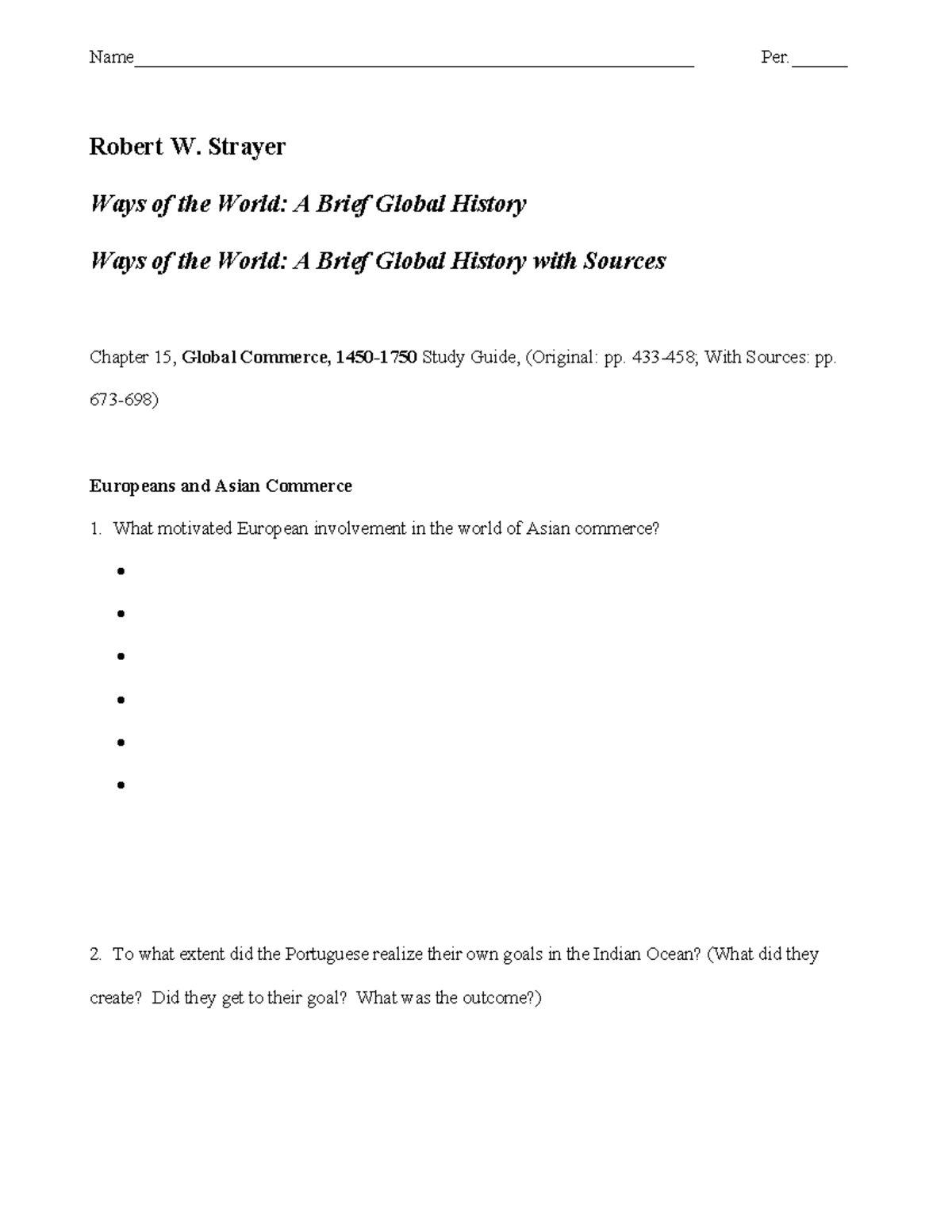 Ways of the World (Chapter 15): Global Commerce Study Guide & Quiz Key ...