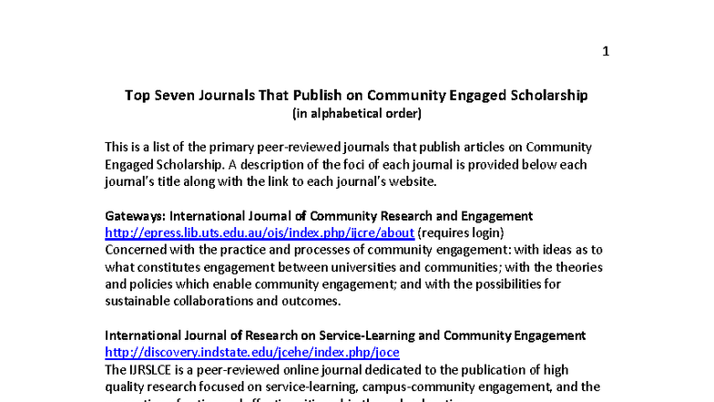 Top 7 Journals on Community Engaged Scholarship: A Guide - Studocu