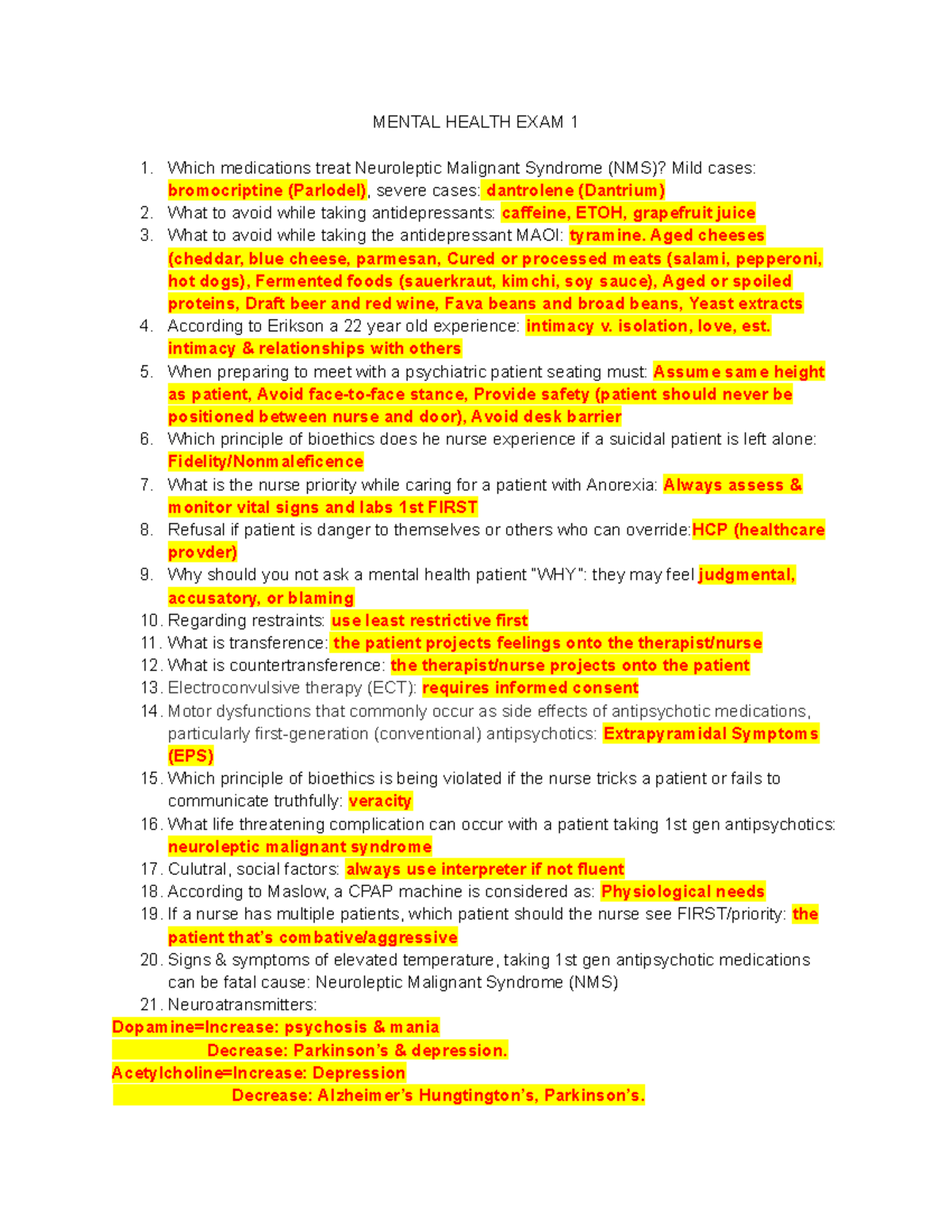 Mental Health Exam 1: Key Medications and Nursing Considerations - Studocu