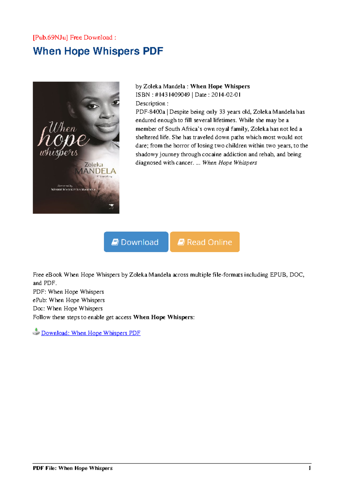 When Hope Whispers by Zoleka Mandela - PDF eBook Overview - Studocu