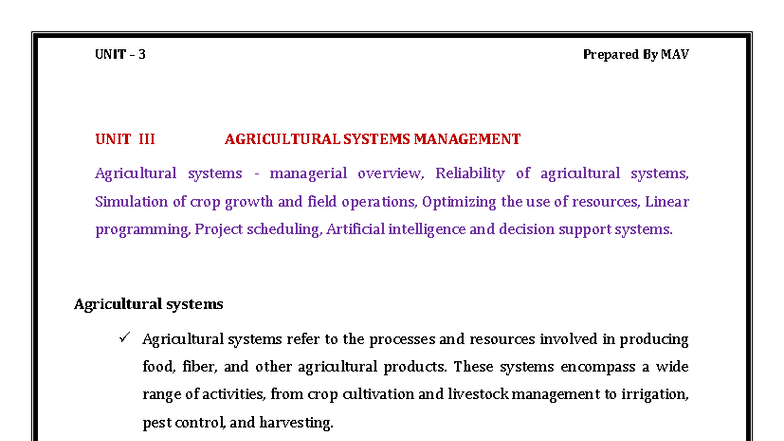 ITA 3 - Agricultural Systems Management: Overview & Optimization ...
