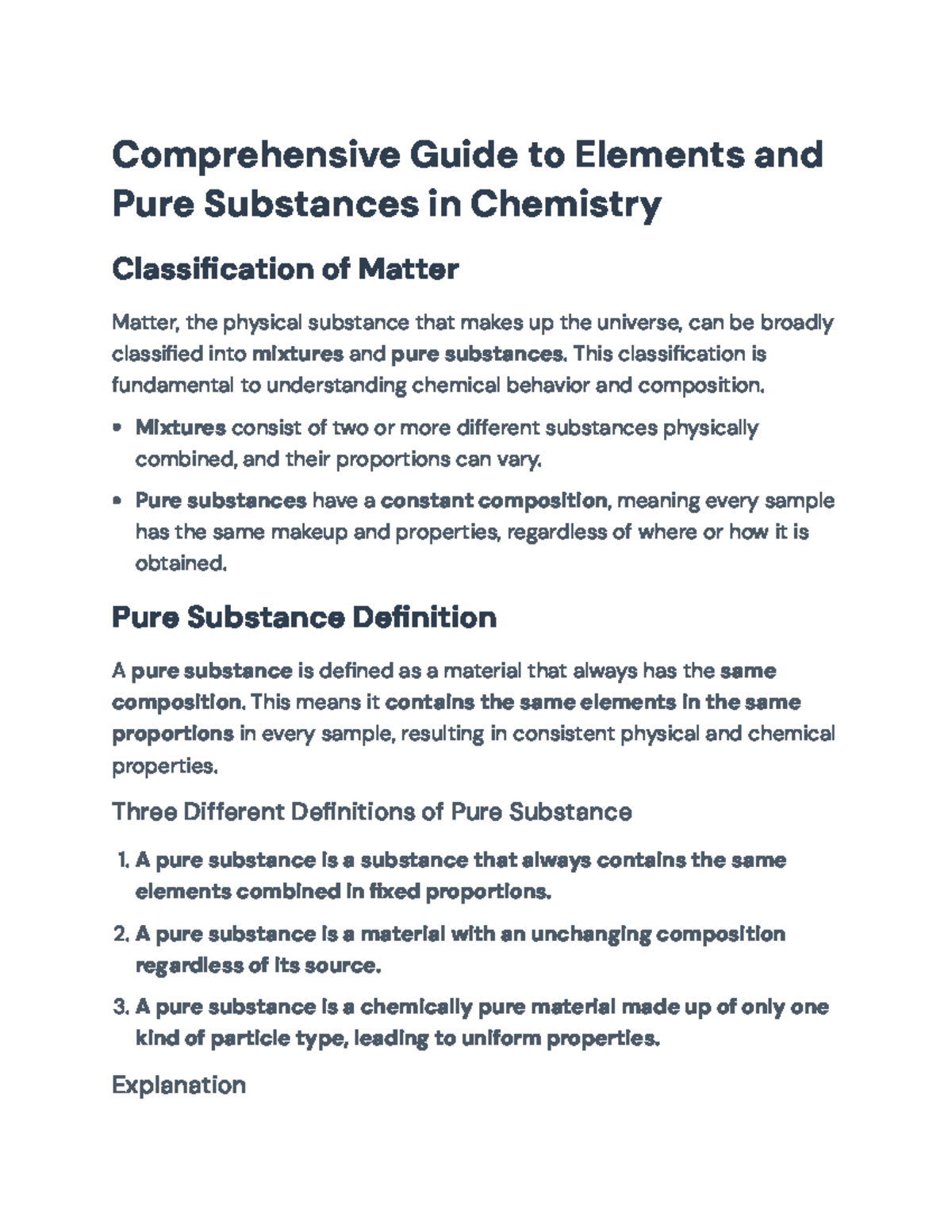 Comprehensive Guide to Pure Substances & Elements in Chemistry (CHEM101 ...