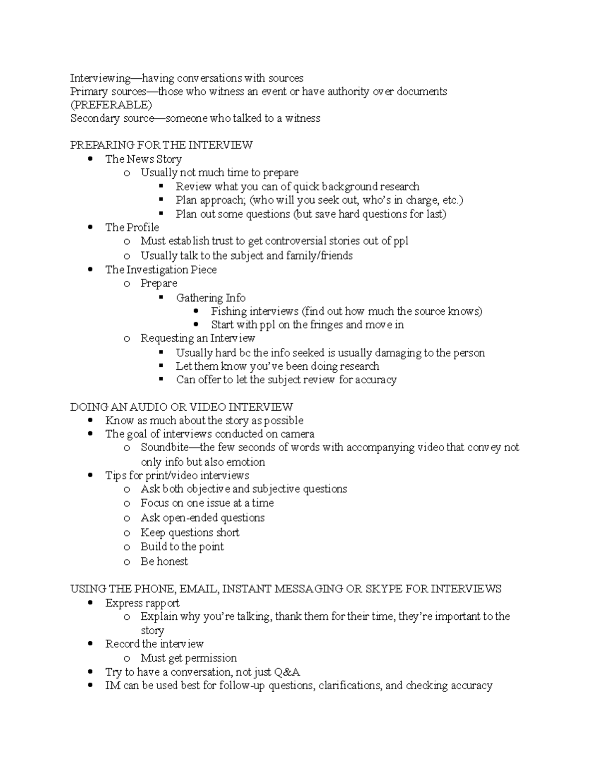 Chpt. 4 Interviewing Techniques - Summary of News Reporting & Writing ...