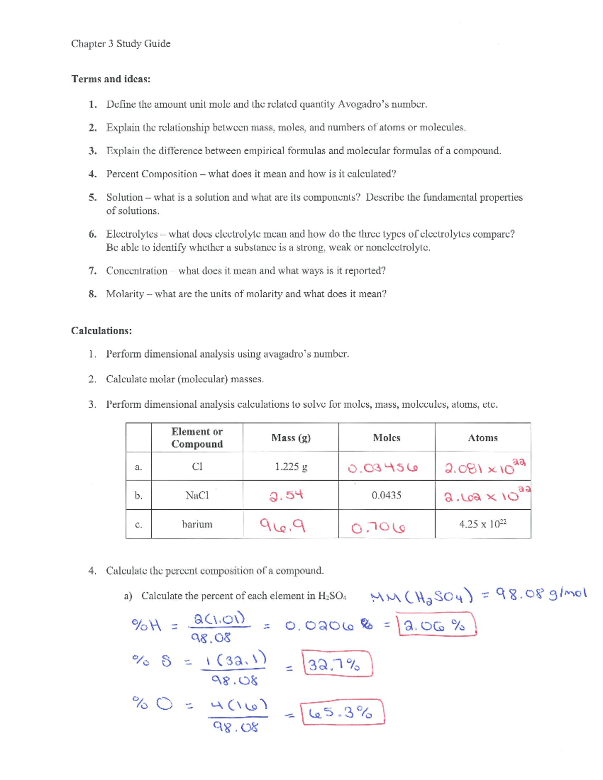 Chemistry 101: Moles, Solutions, and Calculations - Studocu