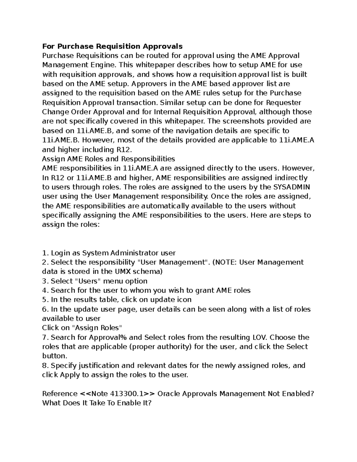 AME Configuration for Purchase Requisition Approvals (11i.AME.B) - Studocu