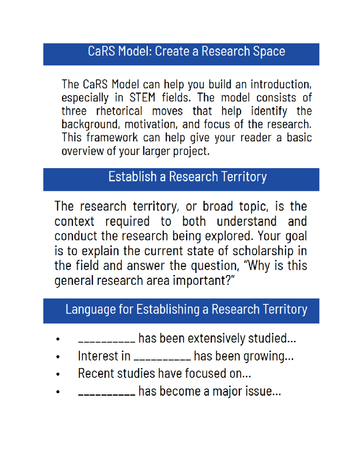 CaRS Model: Building Research Space in STEM - ACCOUNTING RESEARCH - Studocu
