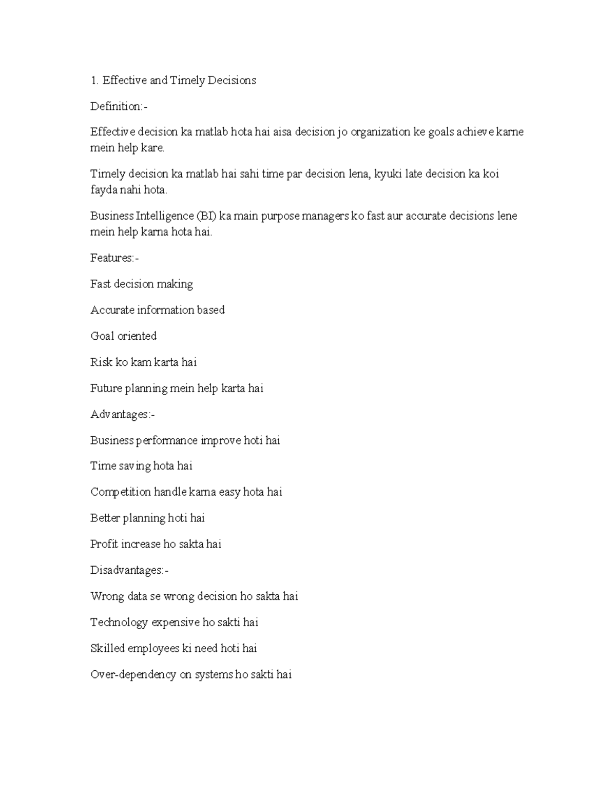 Business Intelligence (BI) Notes: Effective Decision Making & User ...