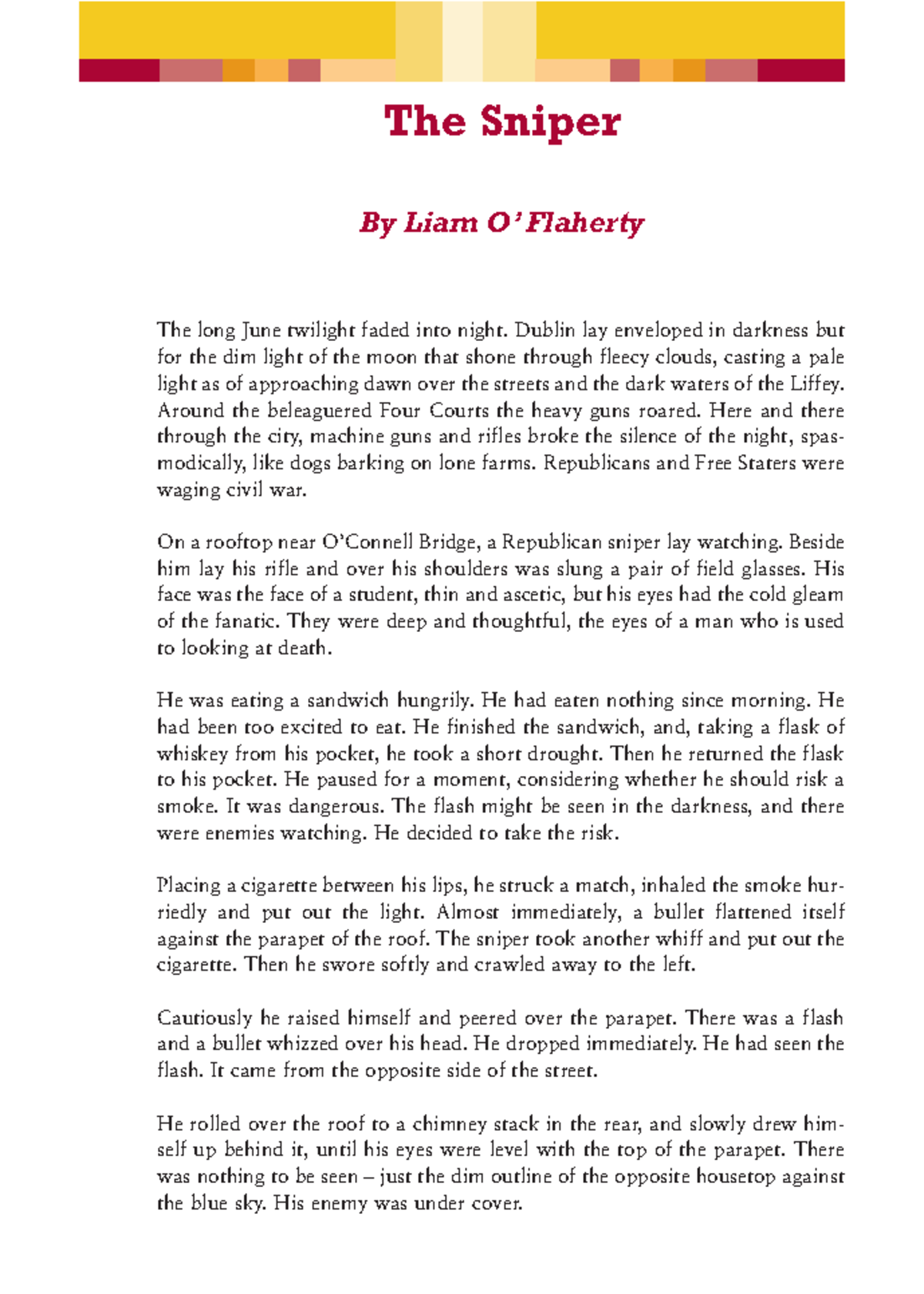 LIT 101: Analysis of "The Sniper" by Liam O'Flaherty - Studeersnel