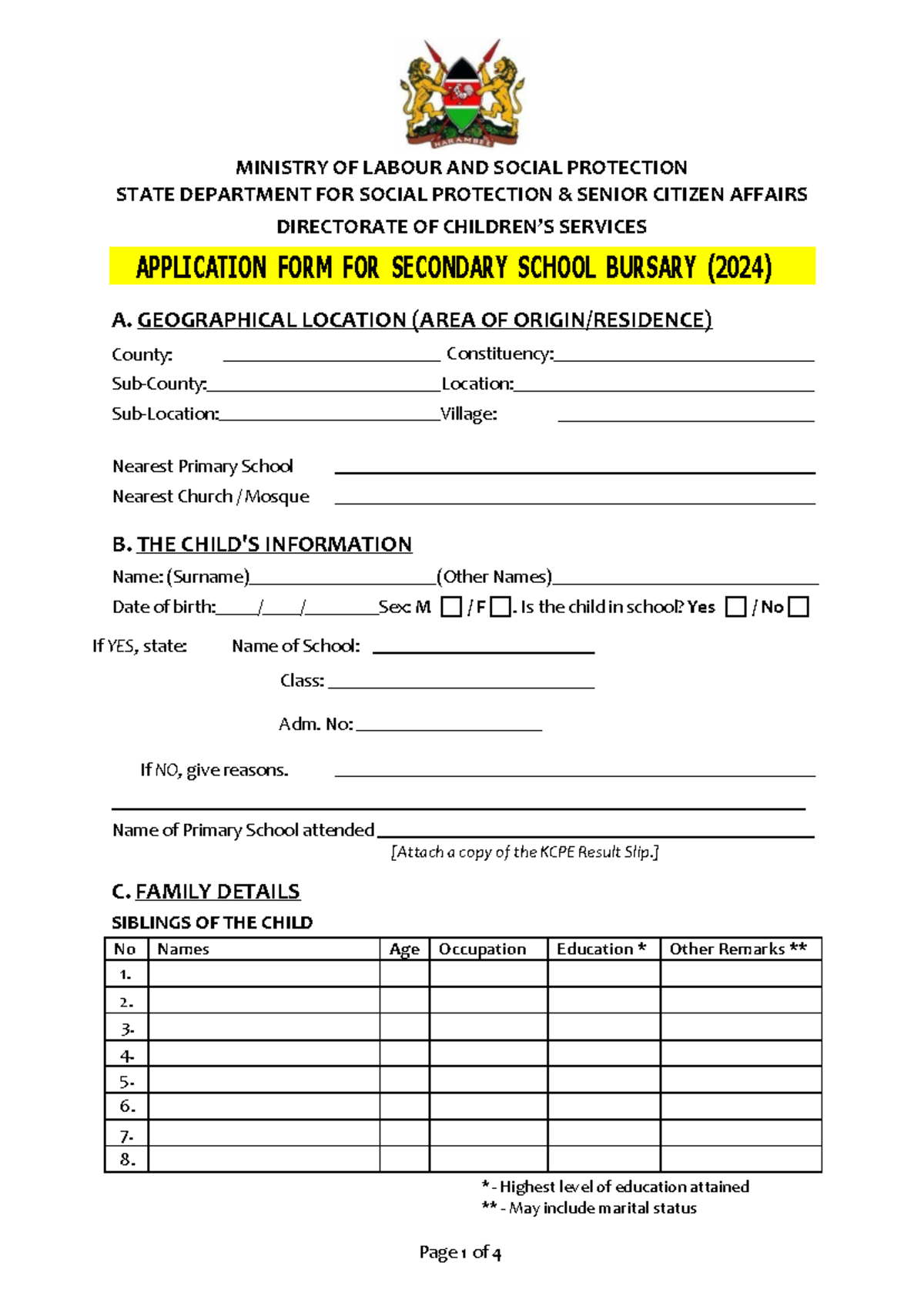 PSSB Application Form for PSSB 2024 - MINISTRY OF LABOUR AND SOCIAL ...
