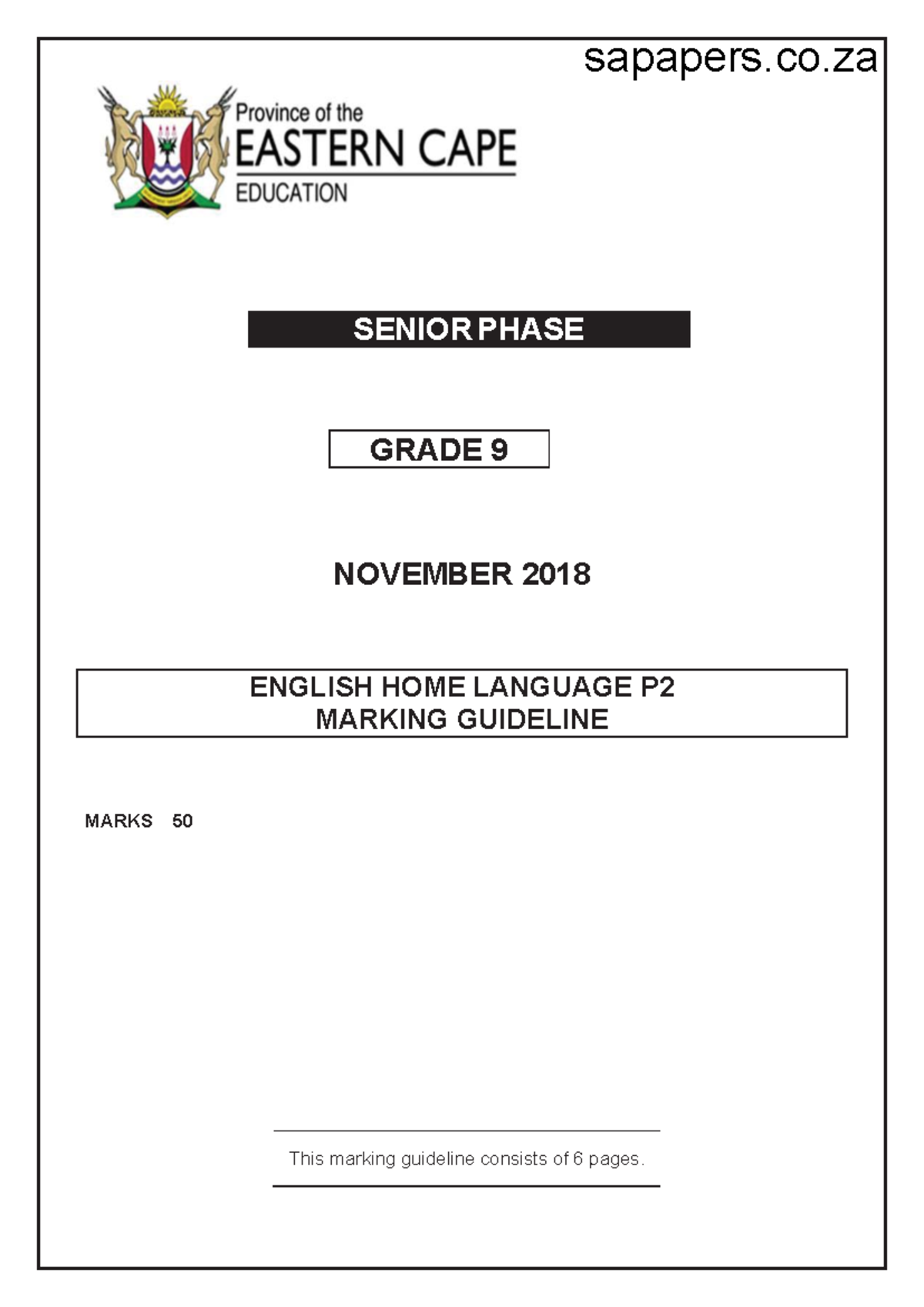 ENGHL P2 GR9 MEMO NOV 2018: MARKING GUIDELINES & SUMMARY TIPS - Studocu
