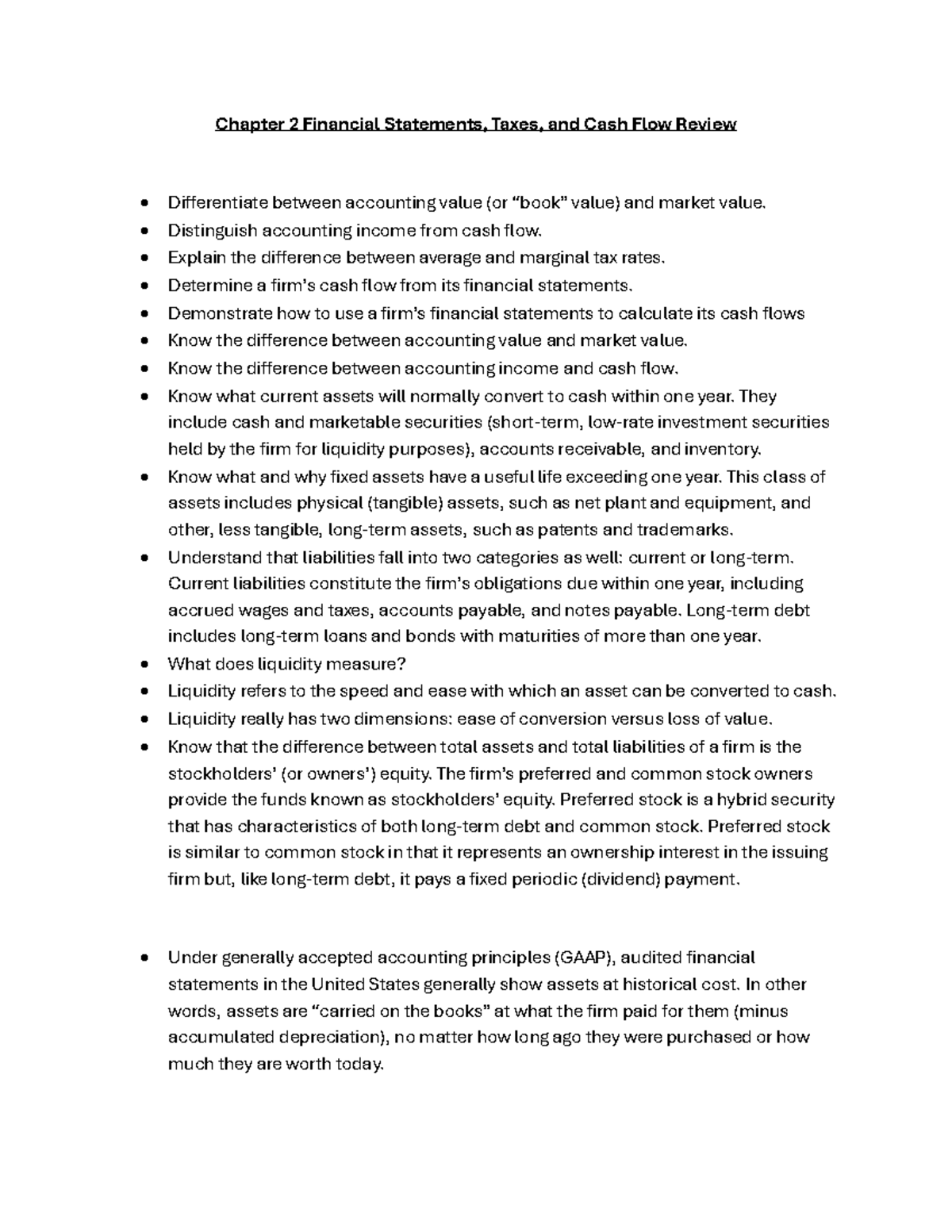 Chapter 2: Financial Statements, Taxes, and Cash Flow Review - Studocu