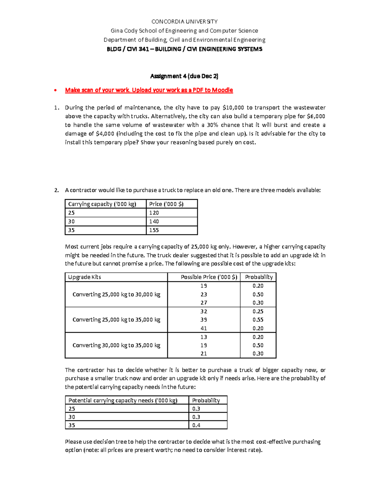 BLDG CIVI 341 Assignment 4: Cost Analysis for Wastewater Management ...