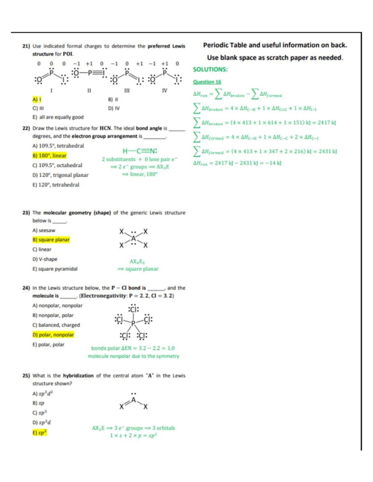 Exam 2 Solutions: Lewis Structures & Formal Charges (Chem 21) - Studocu