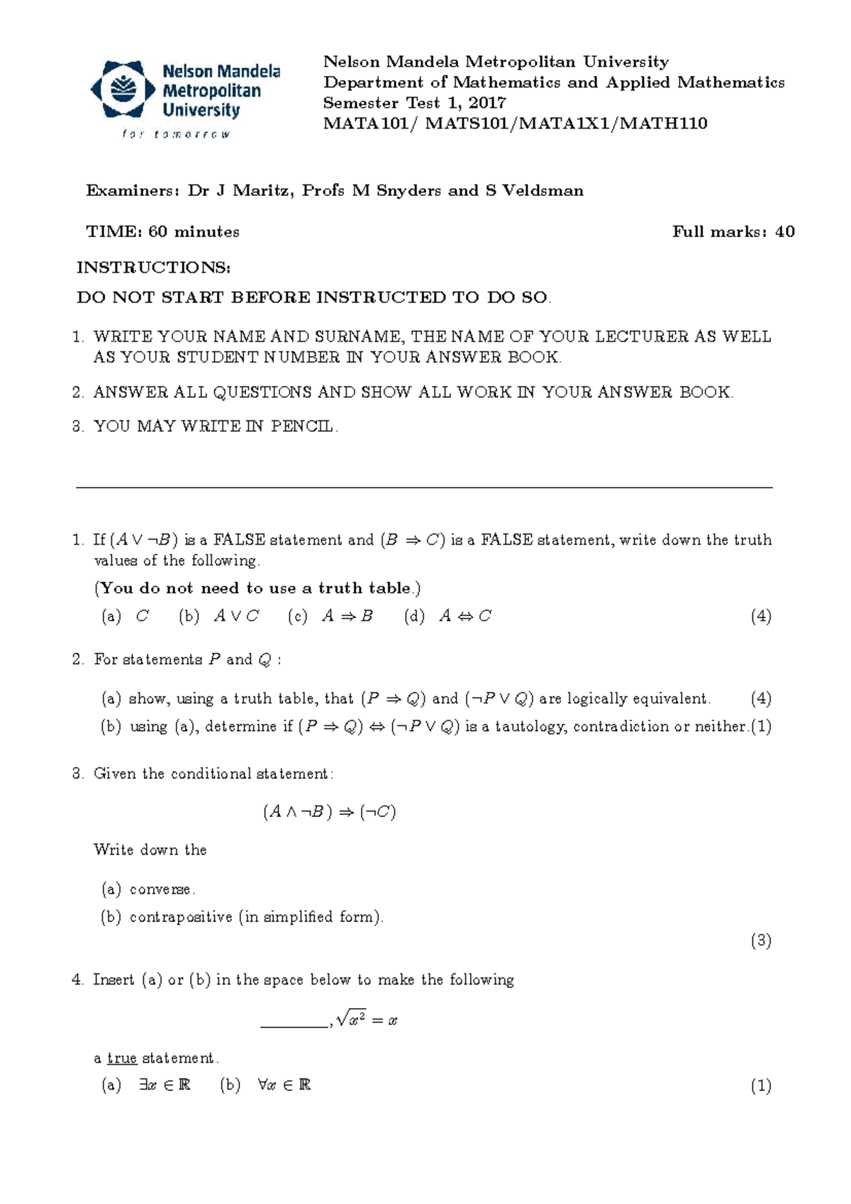 MATA101 Semester Test 1, 2017 - Helpful Study Guide - Studocu