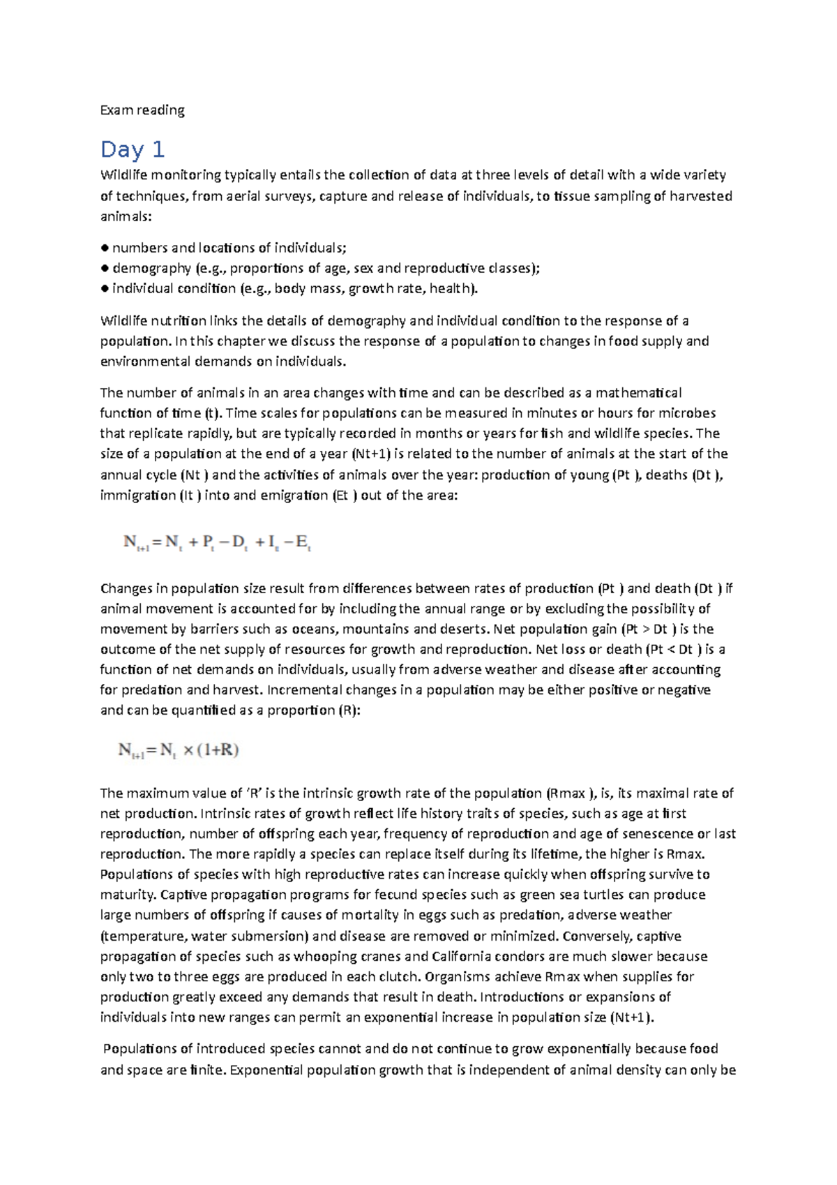 Wildlife Population Dynamics: Exam Reading for Conservation Biology ...