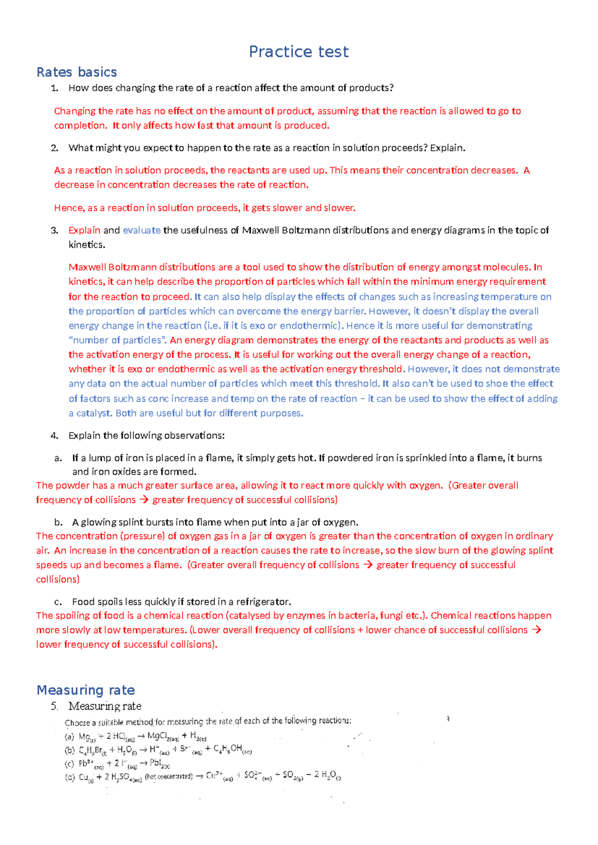 Practice Test Answers for CHEM1101: Reaction Rates and Kinetics - Studocu