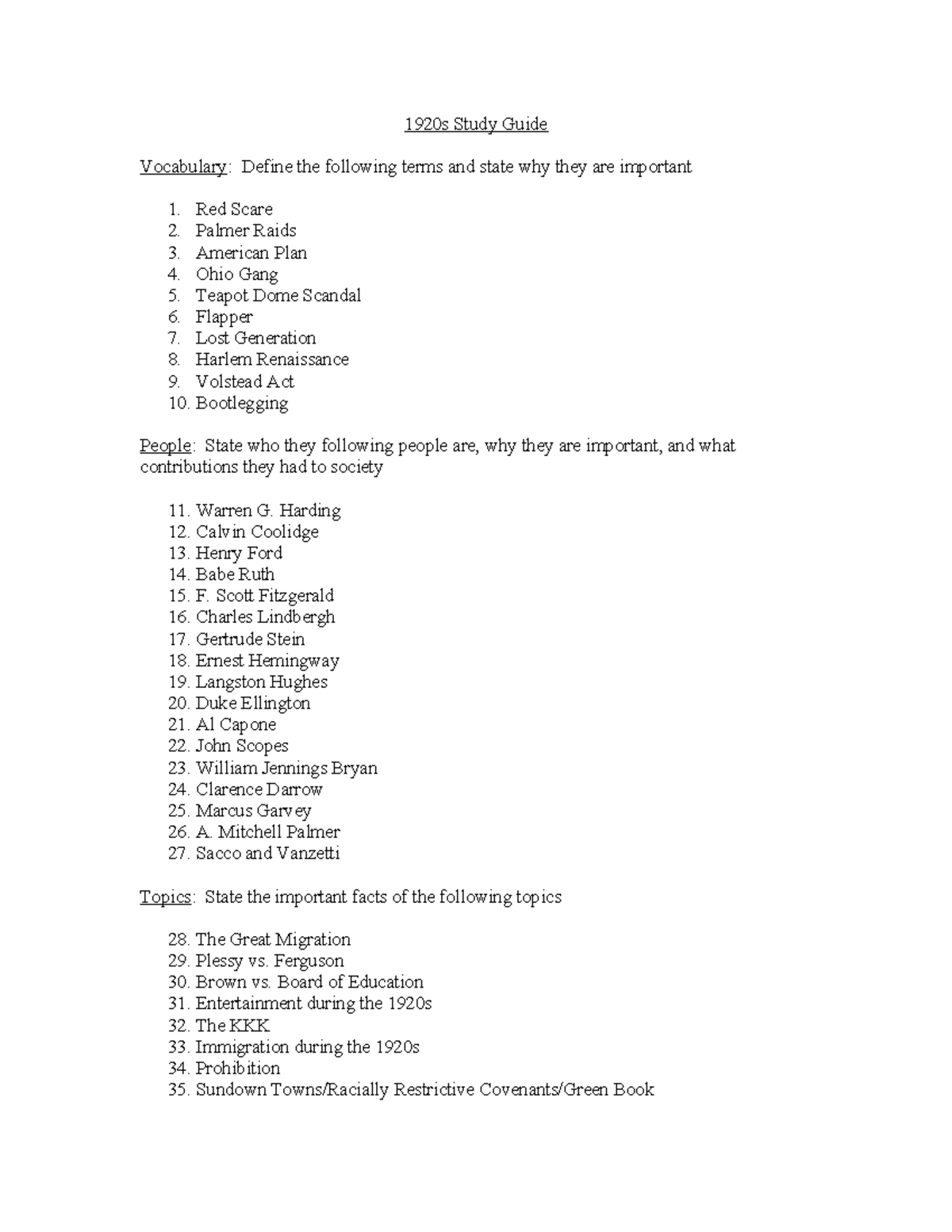 1920s Study Guide: Key Terms, Influential Figures & Topics - Studocu
