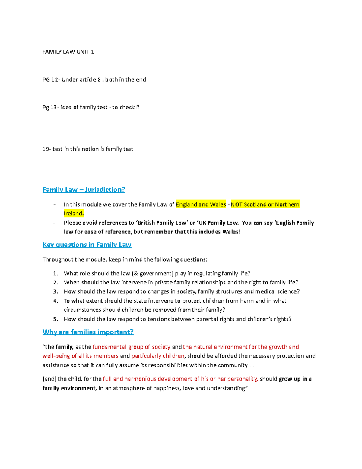 Family LAW UNIT 1 - lecture notes - FAMILY LAW UNIT 1 PG 12- Under ...