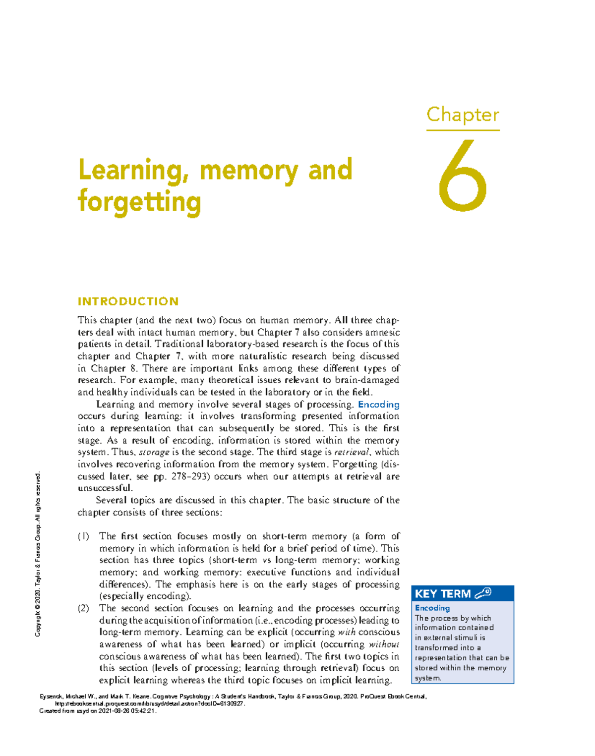 Cognitive Psychology A Student's Handbook - (Chapter 6 Learning memory ...