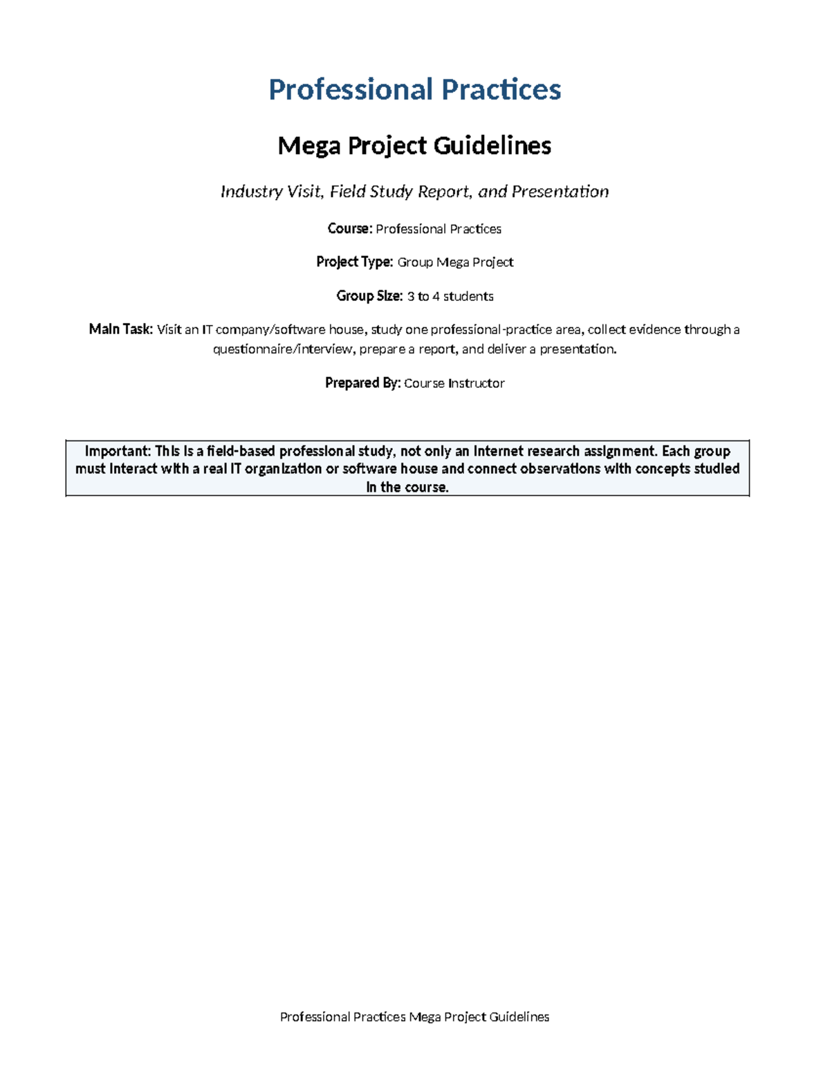 Professional Practices Mega Project Guidelines: Industry Visit & Report ...
