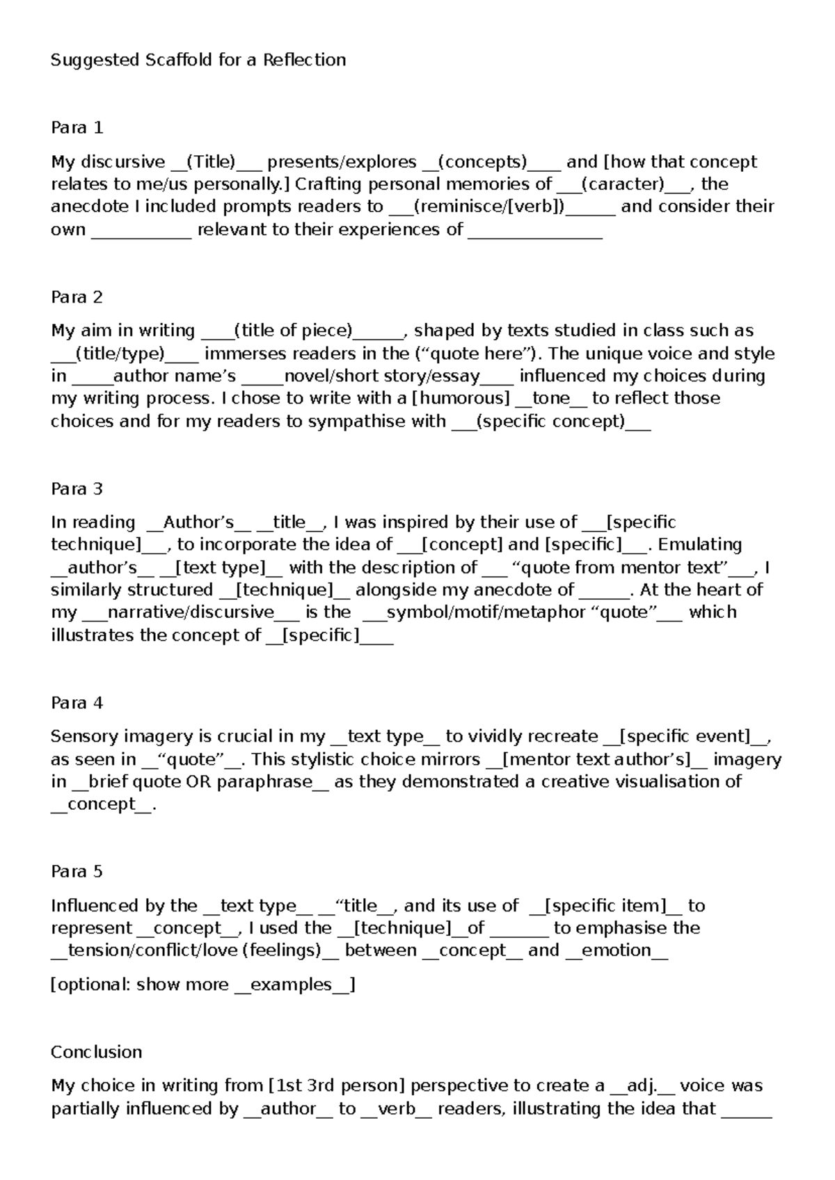 Suggested Scaffold for a Reflection on Instant Steepings (ENG101) - Studocu