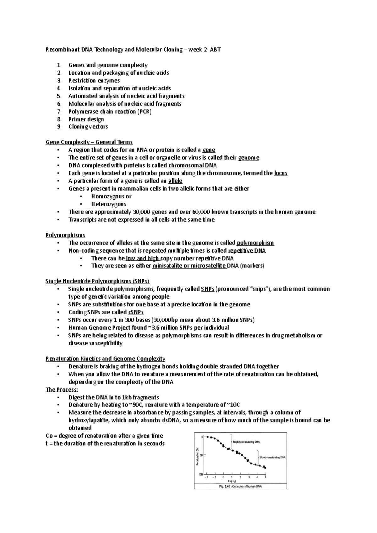Week 2 - note - Recombinant DNA Technology and Molecular Cloning – week ...