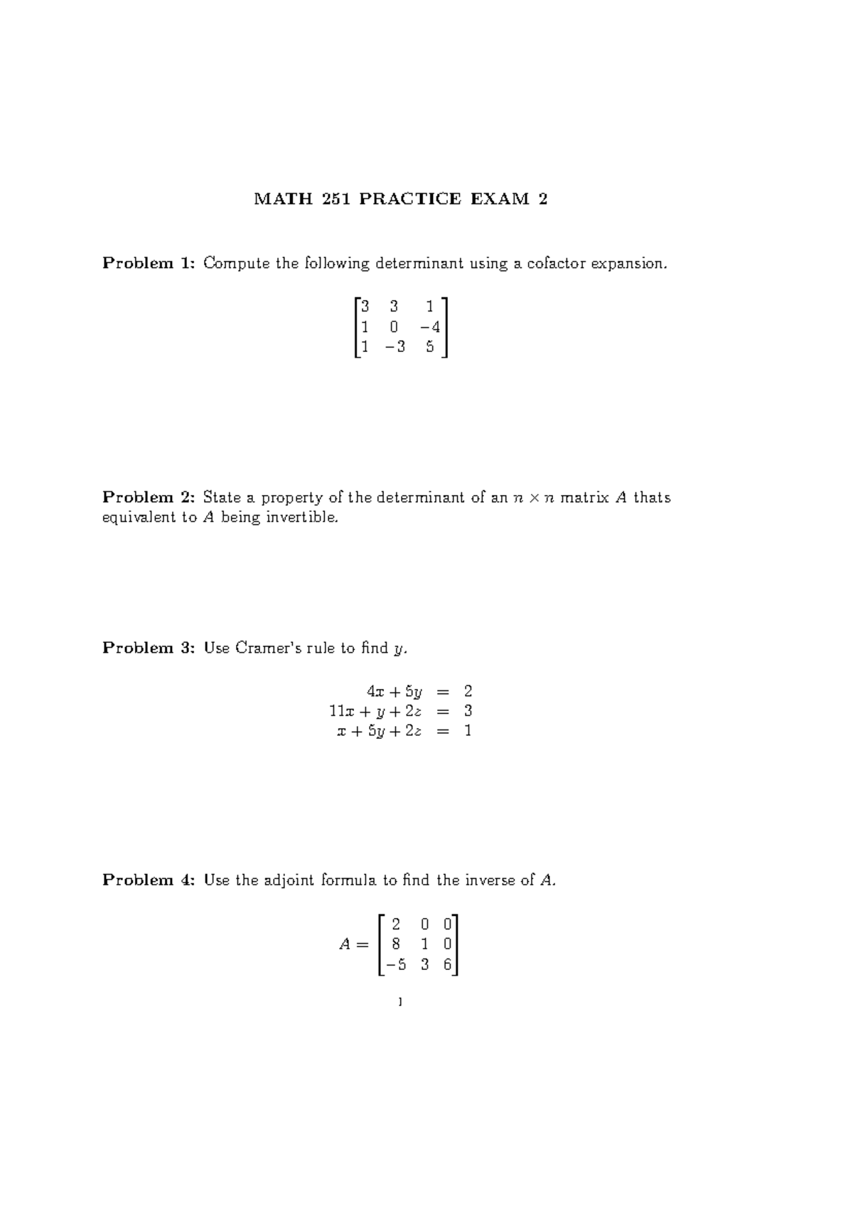 MATH 251 Final Exam Practice Questions & Solutions - Studocu