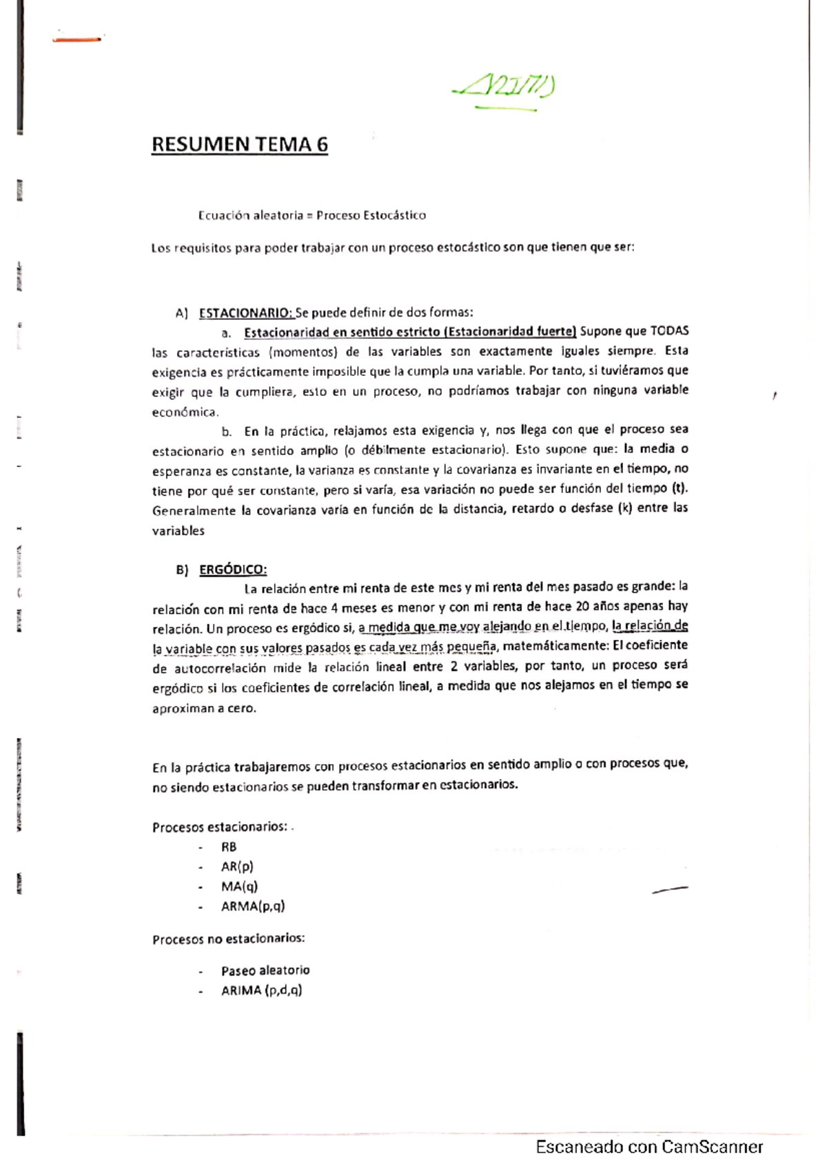 Resumen Tema 6: Ecuaciones Aleatorias y Procesos Estocásticos - ARIMA ...
