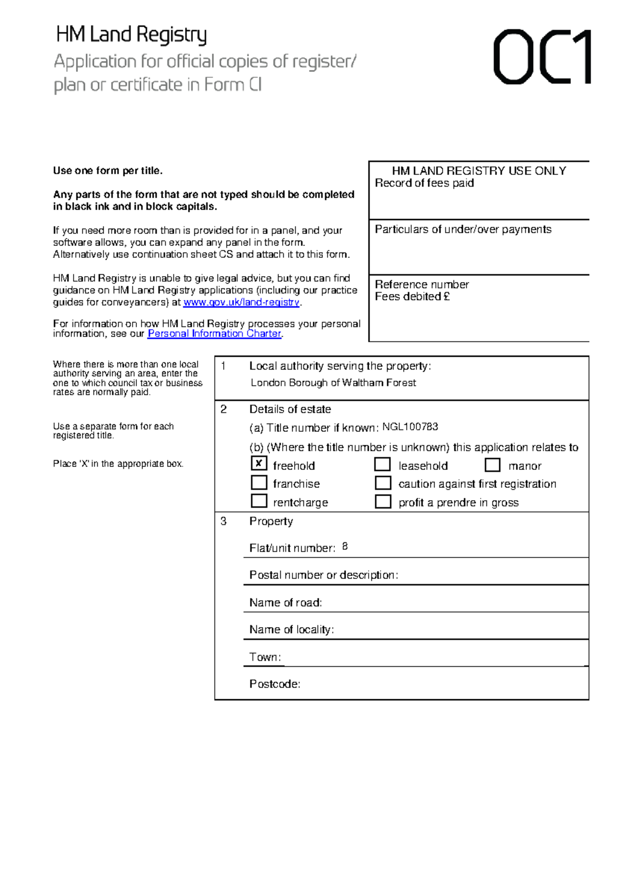 OC1 2023-08-29 - Land Registry Application Form Instructions - Studocu