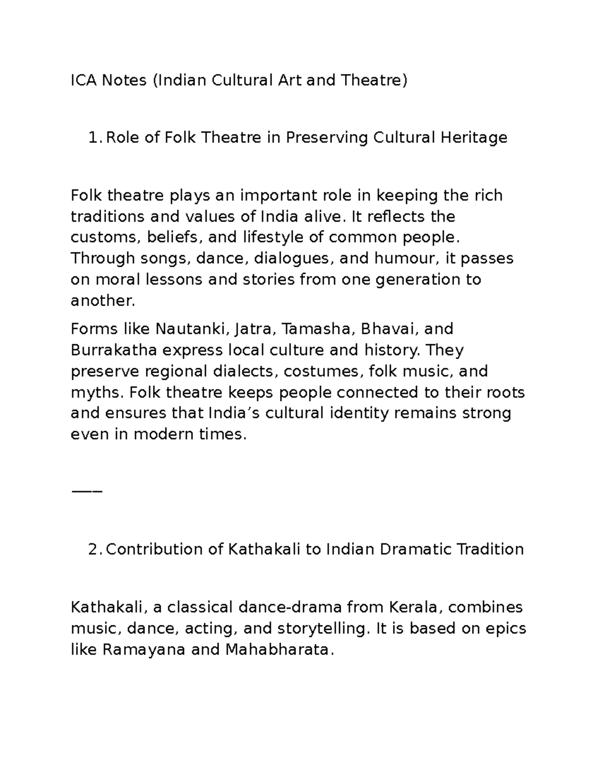 ICA Notes: The Role of Folk Theatre in Indian Cultural Heritage - Studocu