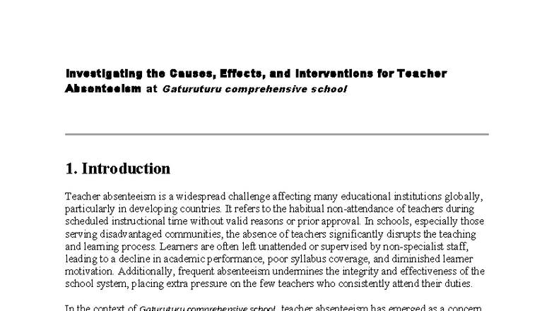 Investigating Teacher Absenteeism Causes and Interventions at ...