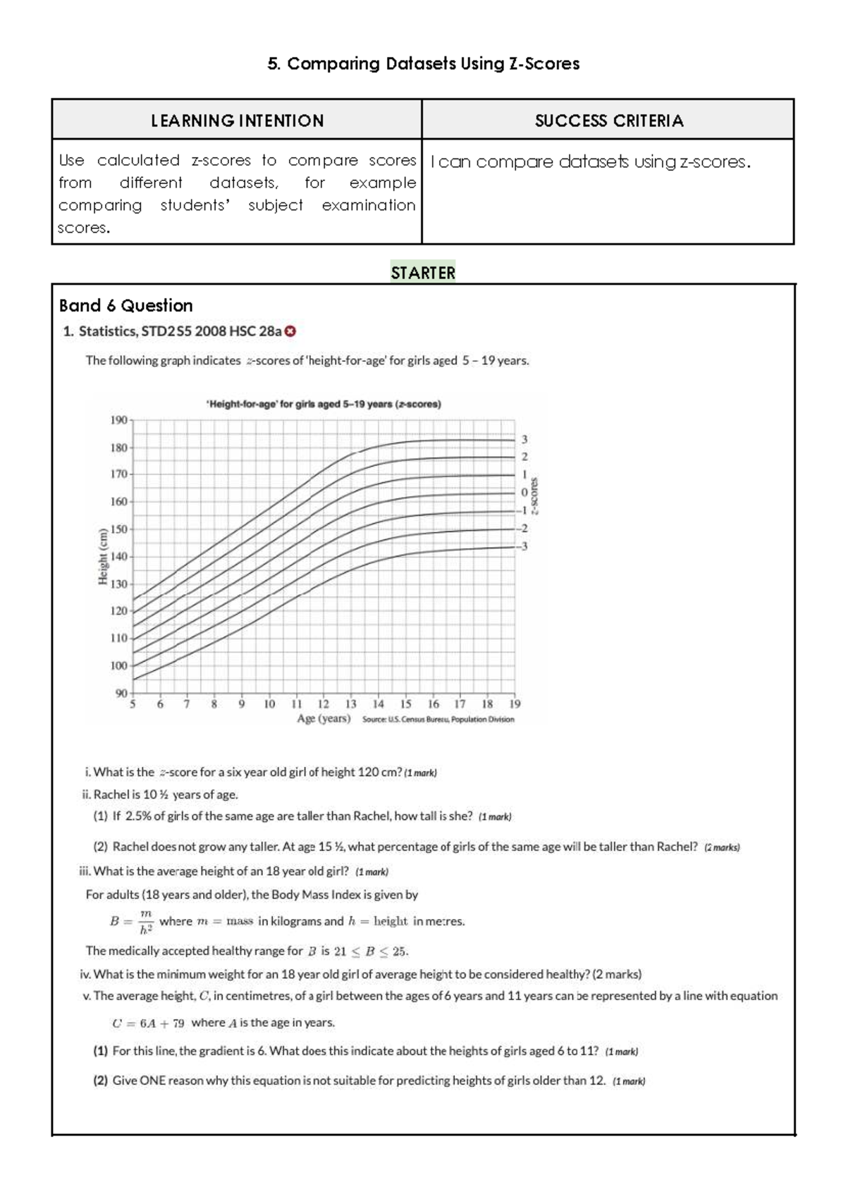 5. Comparing Datasets Using Z-Scores: Band 6 Solutions - Studocu