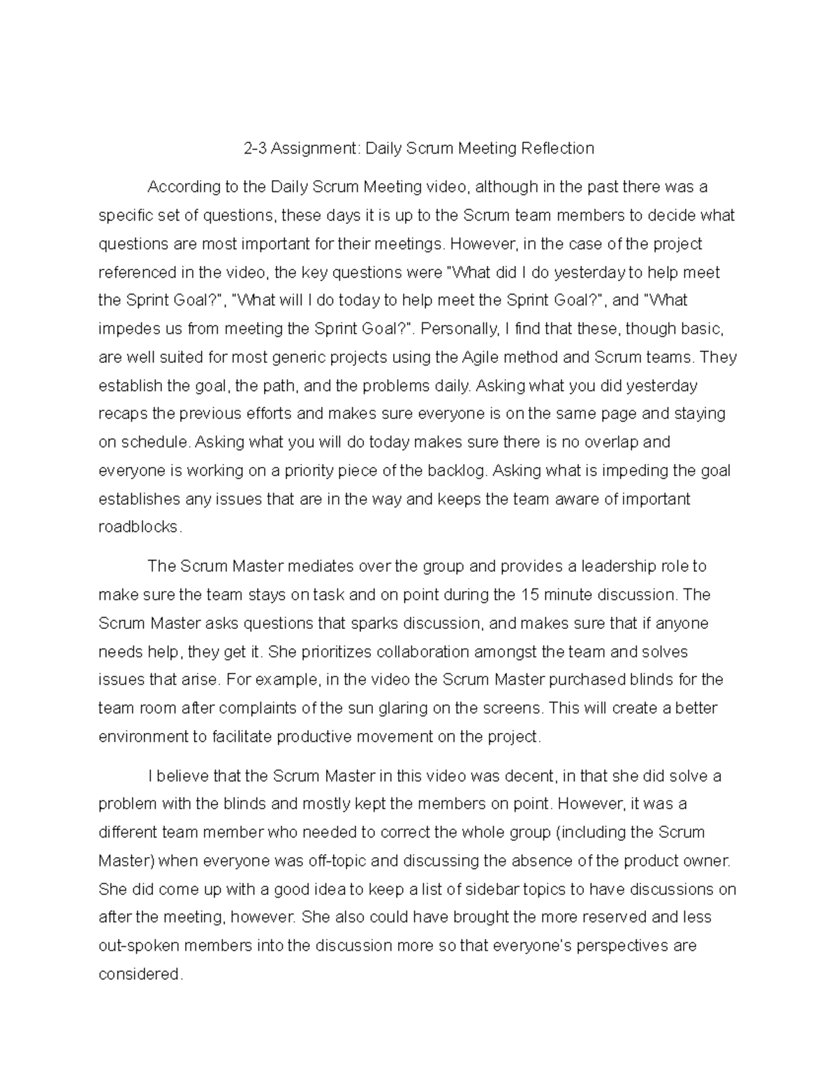 Daily Scrum Meeting Reflection: Key Insights and Observations - Studocu
