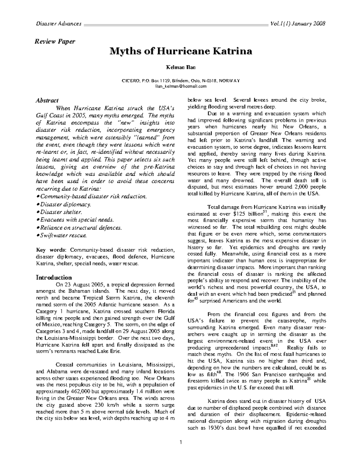 Myths Of Hurricane Katrina - Review Paper M Myytthhss ooff ...