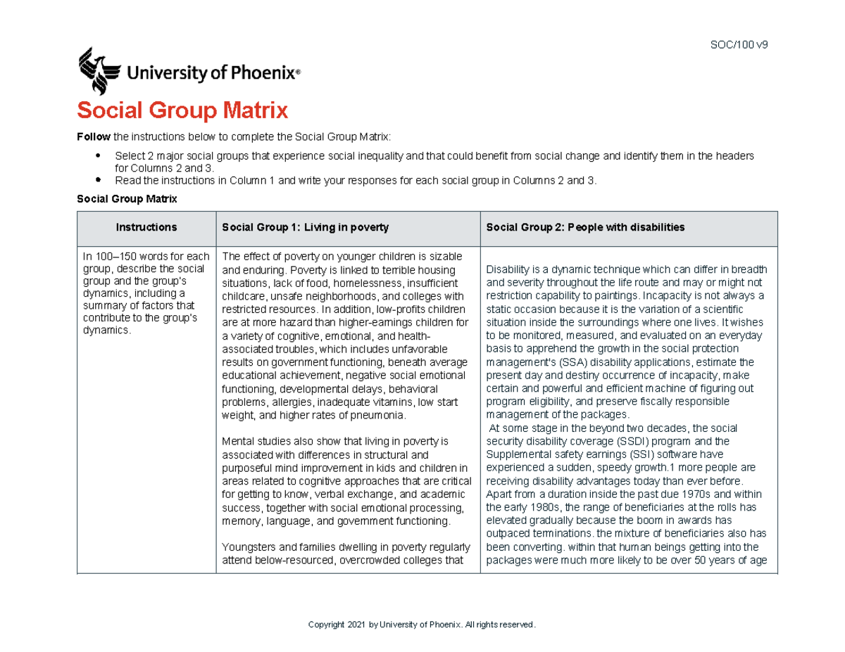 SOC/100 v - Wk 5 Social Group Matrix: Poverty & Disabilities Analysis ...