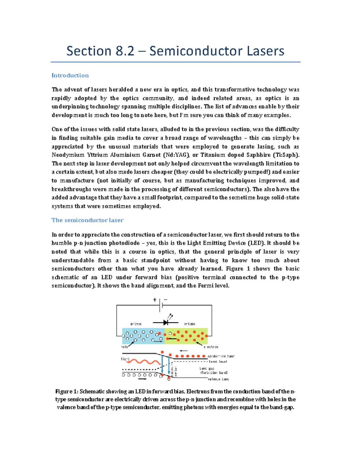 Notes for Section 8.2: Introduction to Semiconductor Lasers - Studocu