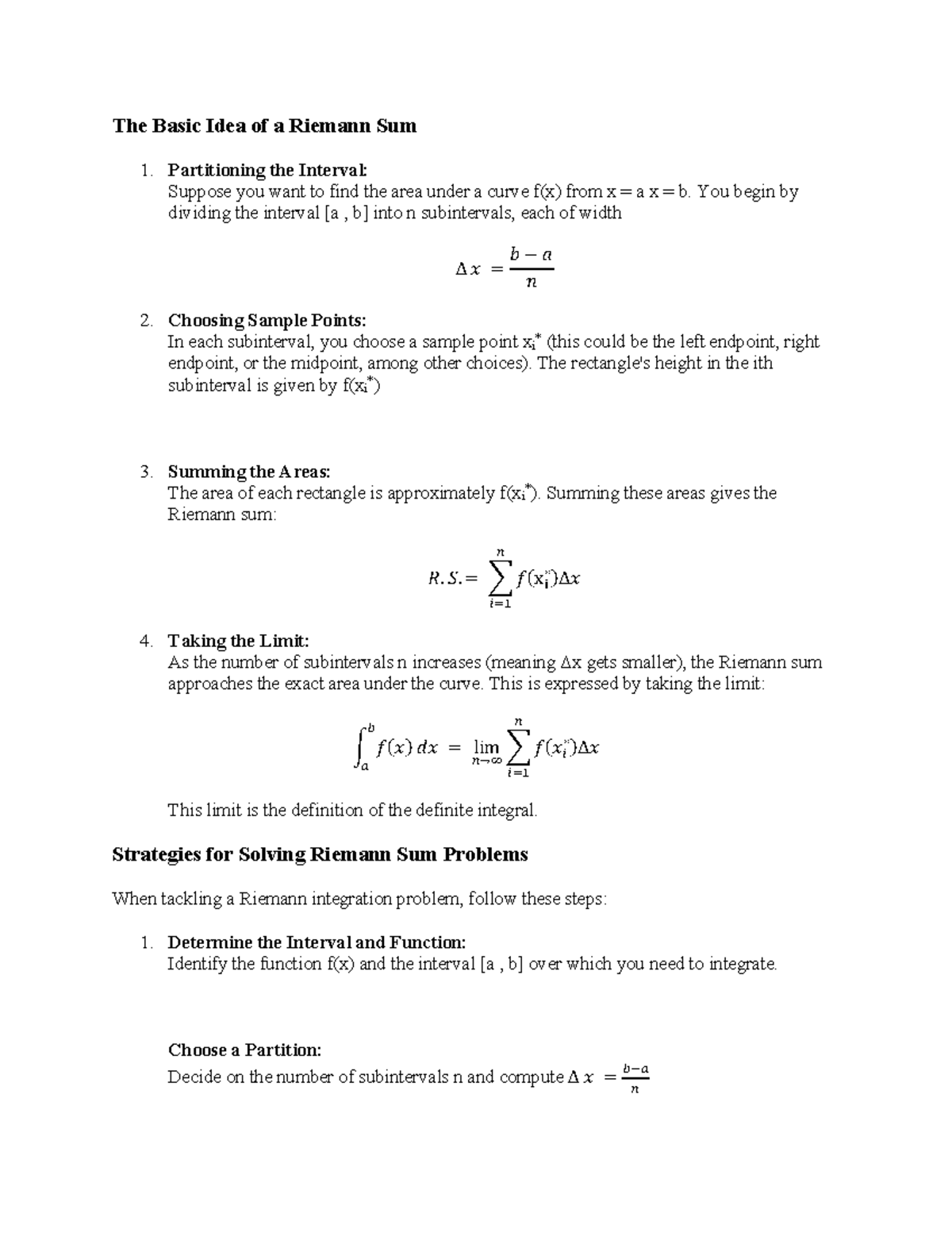 Riemann Sum / Riemann Integration - The Basic Idea of a Riemann Sum ...