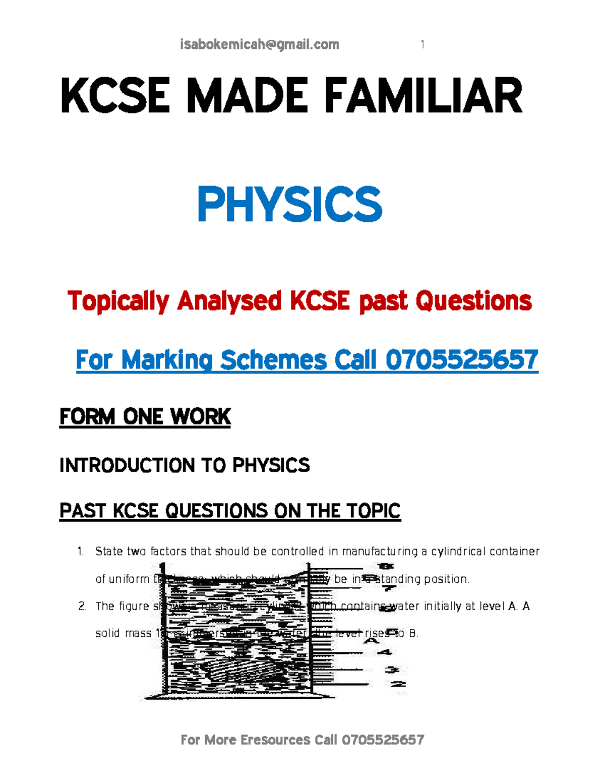 Physics KCSE Past Questions: Comprehensive Analysis and Solutions - Studocu