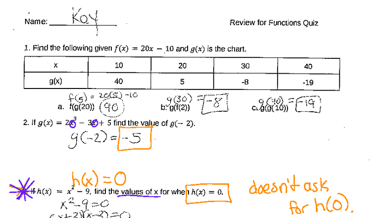 Functions Quiz 1 Review - Koy Name - Studocu