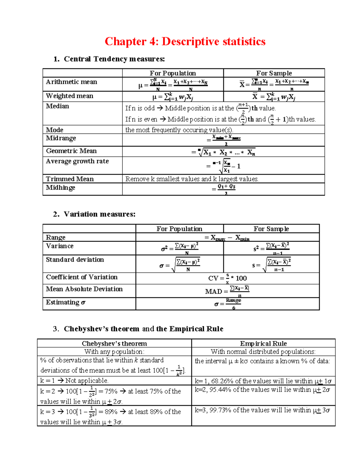Chapter 4 & 6: Descriptive Stats & Discrete Probability Distributions - Studocu