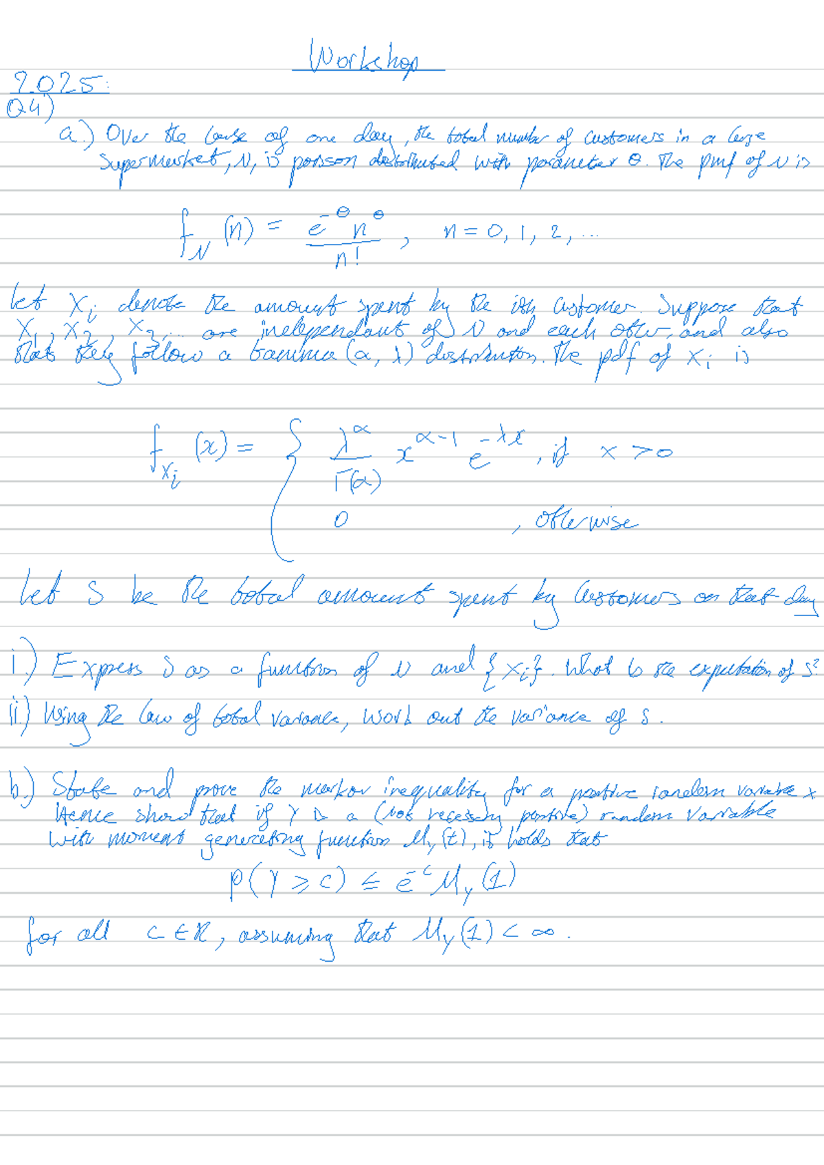 ST202 W11 Workshop: Poisson Process and Variance Analysis - Studocu