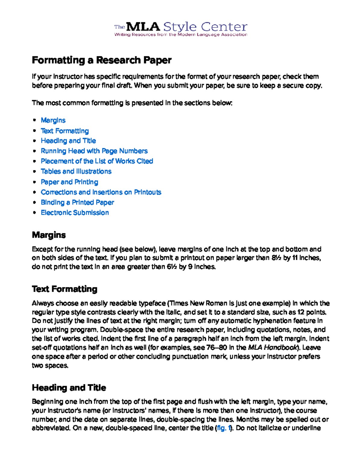 Formatting MLA Style Research Paper - Formatting a Research Paper If ...