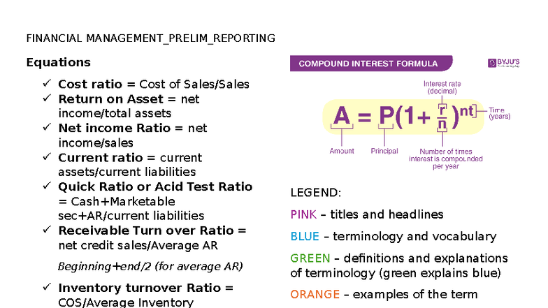 Finma Prelim Reviewer - FINANCIAL MANAGEMENT_PRELIM_REPORTING Equations ...